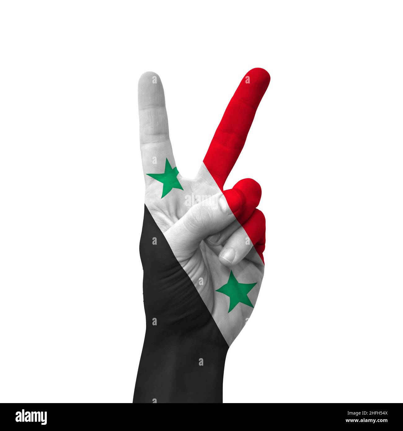 Hand making victory sign, syria painted with flag as symbol of victory ...