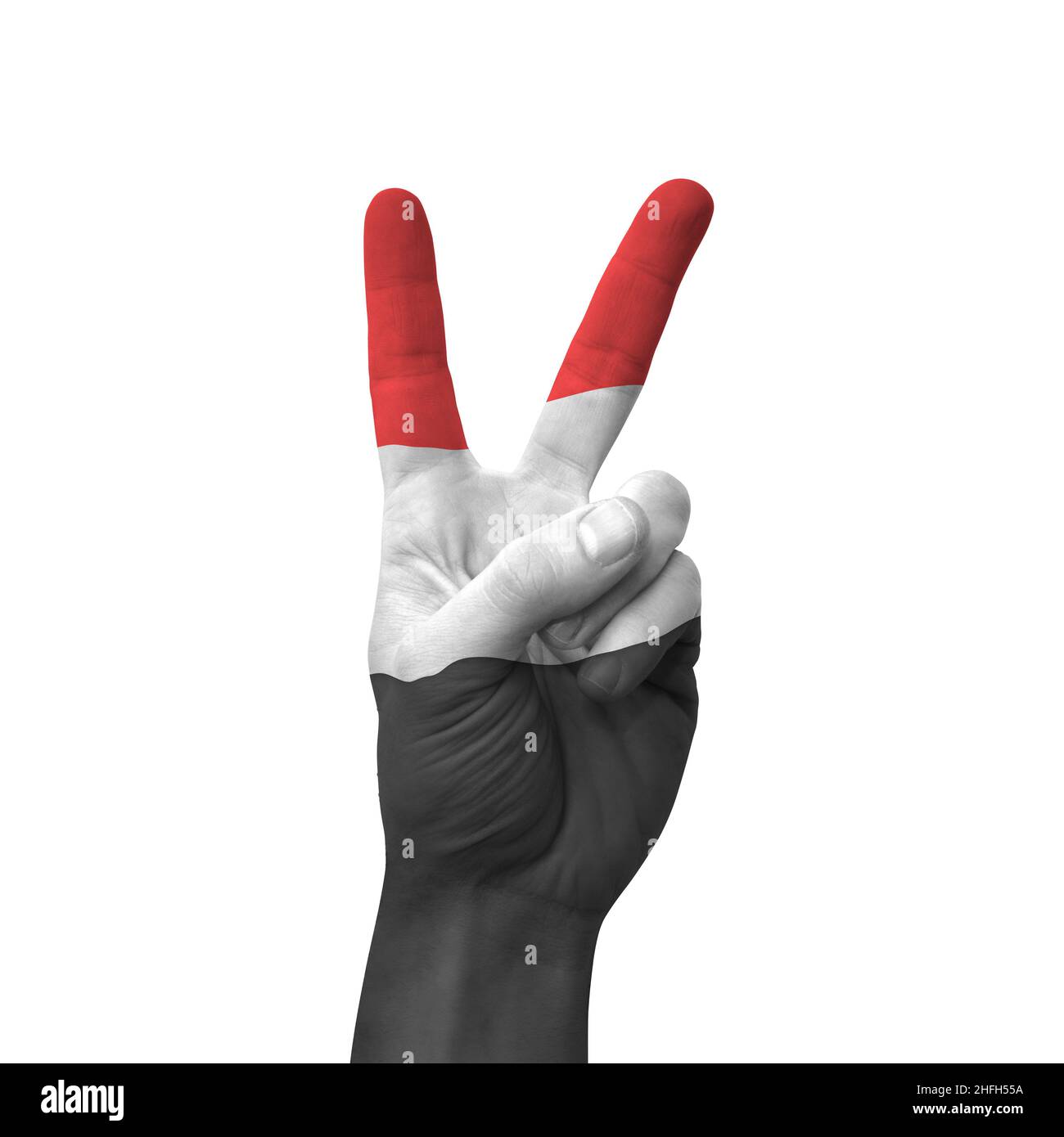 Hand making victory sign, yemen painted with flag as symbol of victory ...