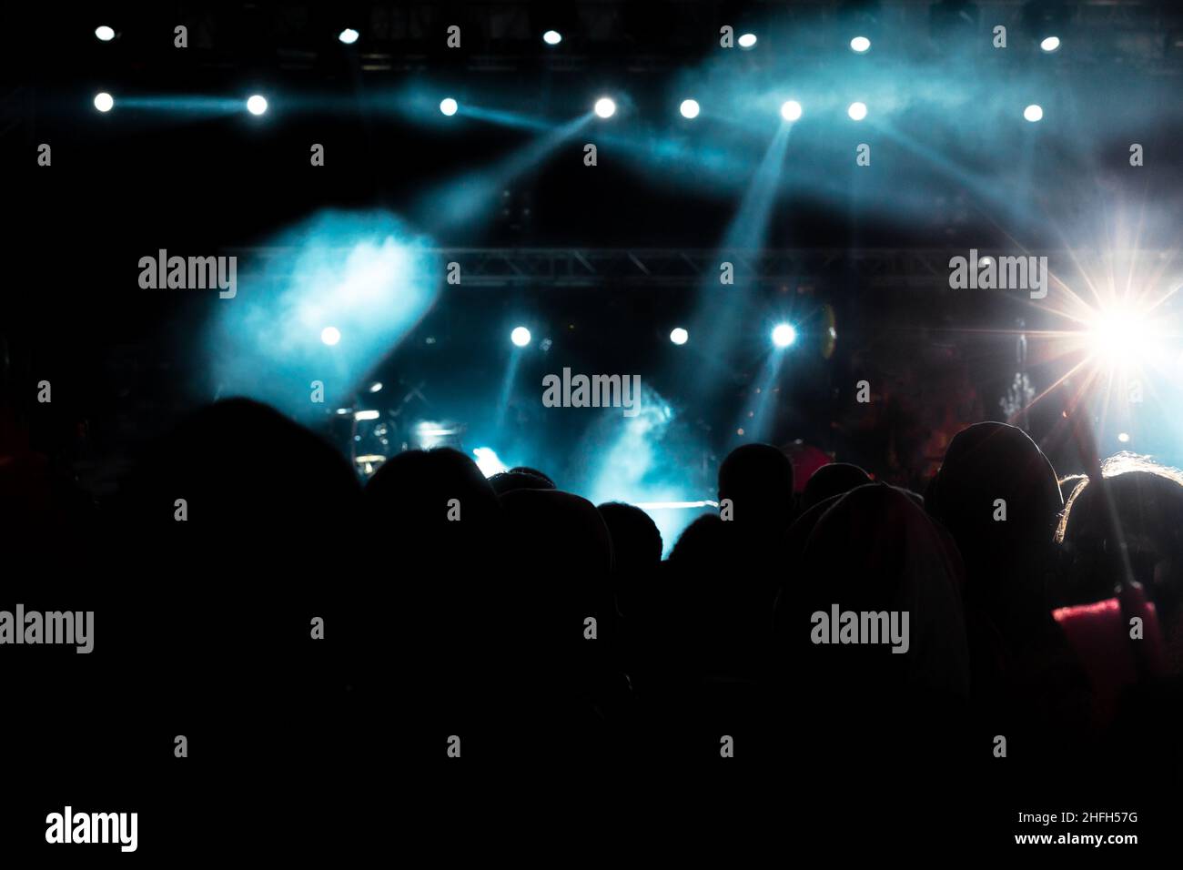 Concert background. Direct spotlight and foggy effect on the stage ...