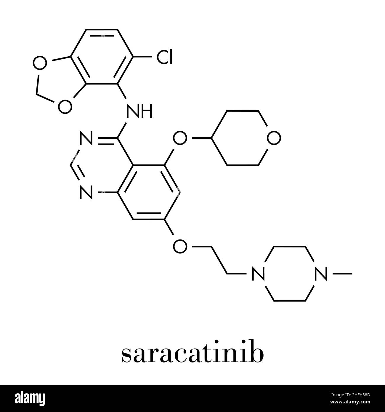 Saracatinib drug molecule. Dual kinase inhibitor, inhibiting both Src ...