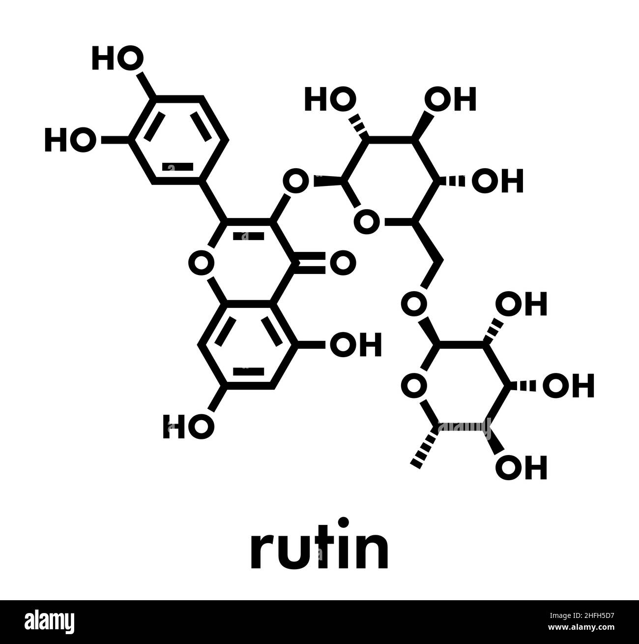 Rutin (rutoside, sophorin) molecule. Herbal glycoside composed of ...