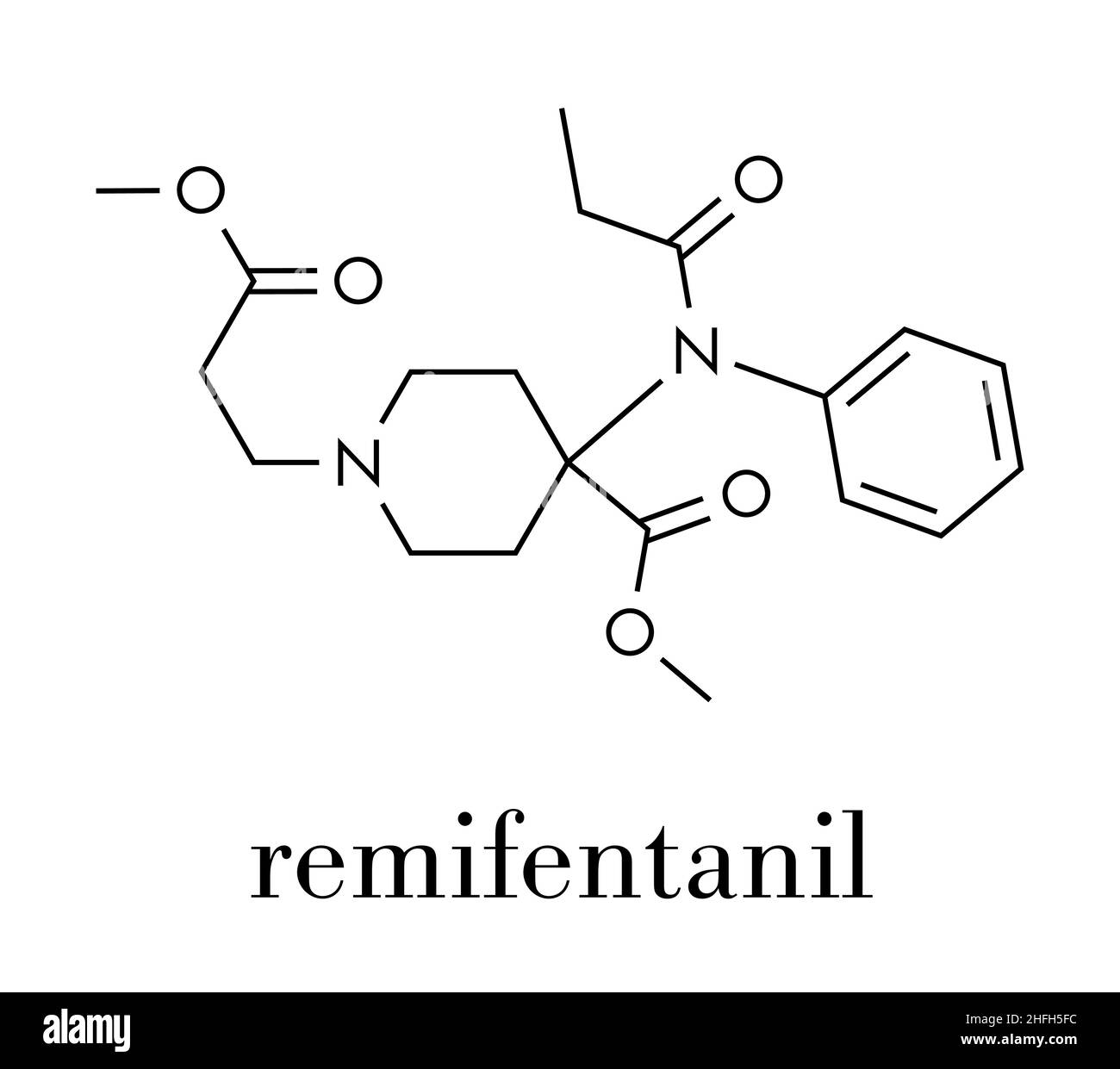 Remifentanil anaesthetic and analgesic drug molecule. Skeletal formula ...