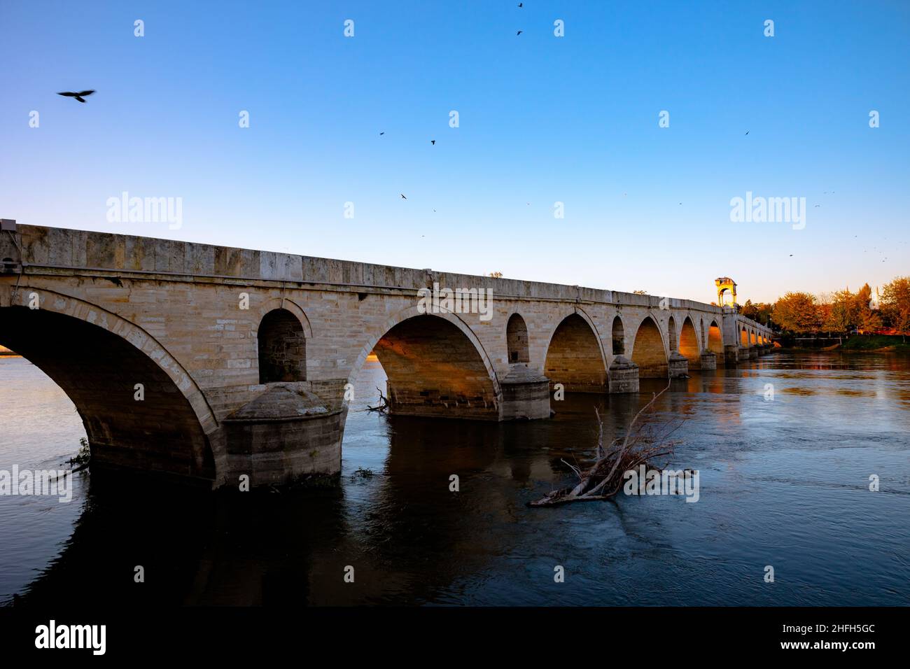 Meric River and bridge. Meric Bridge in Edirne. aka Maritsa or Evros ...