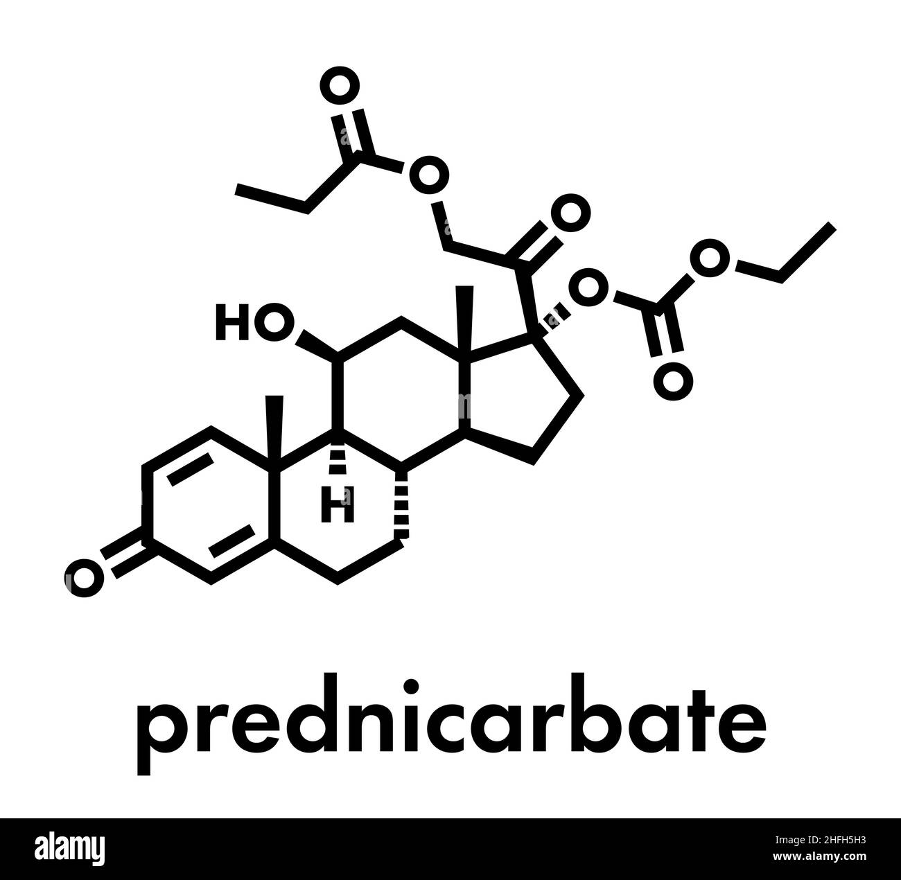 Prednicarbate topical corticosteroid drug molecule. Skeletal formula ...