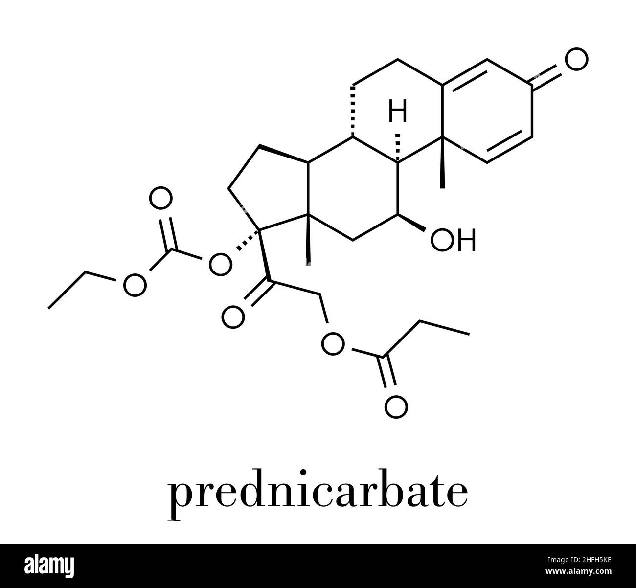 Prednicarbate topical corticosteroid drug molecule. Skeletal formula ...