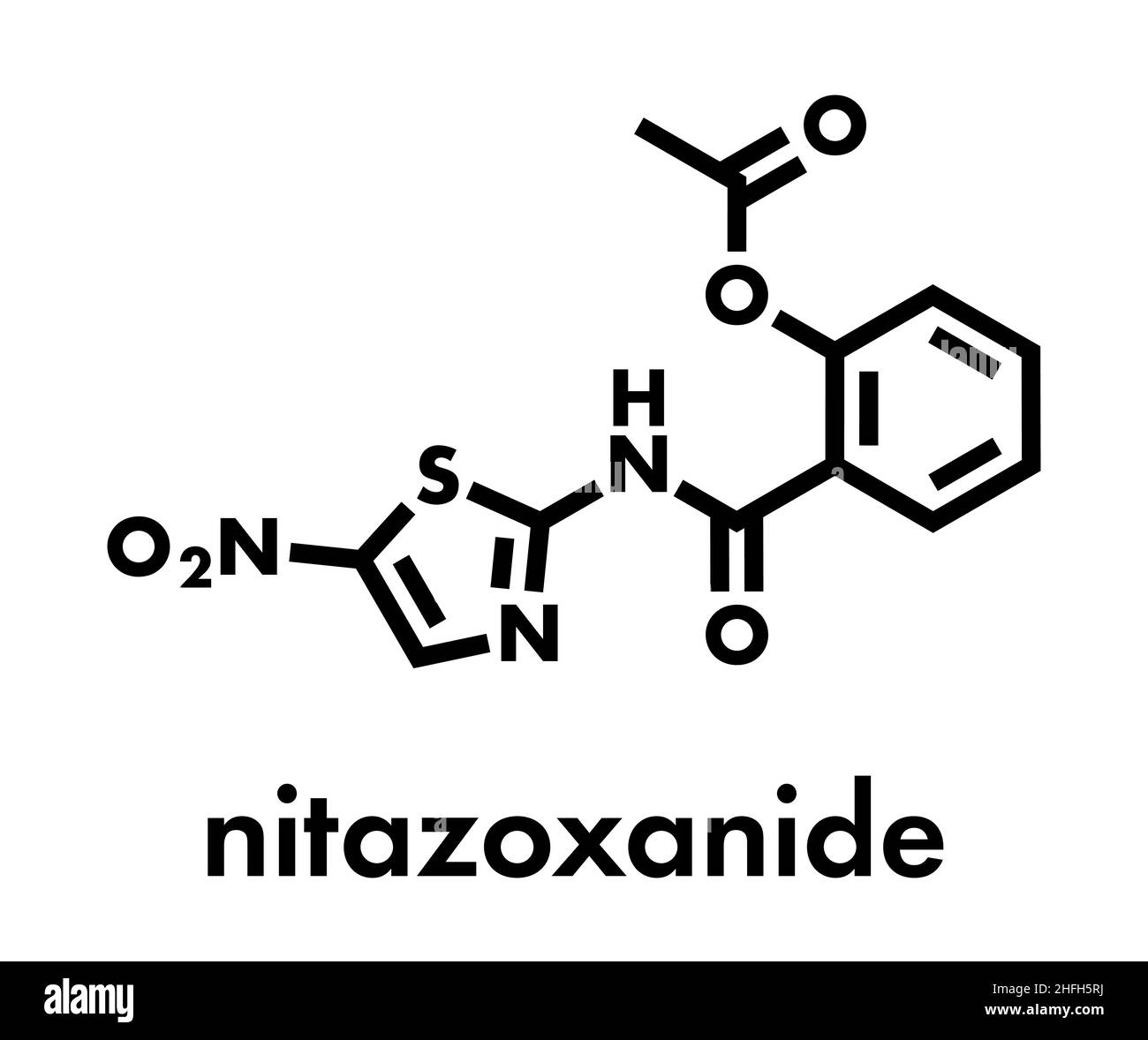 Nitazoxanide antiprotozoal drug molecule. Skeletal formula Stock Vector ...
