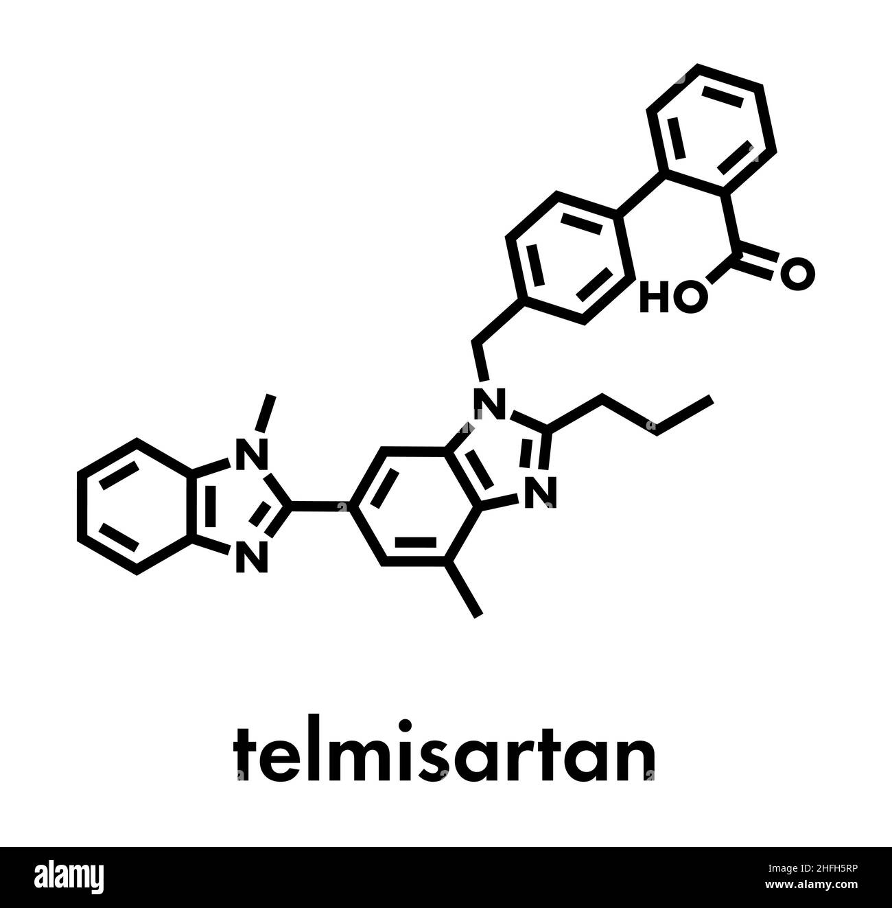 Telmisartan hypertension drug molecule. Used to treat high blood ...