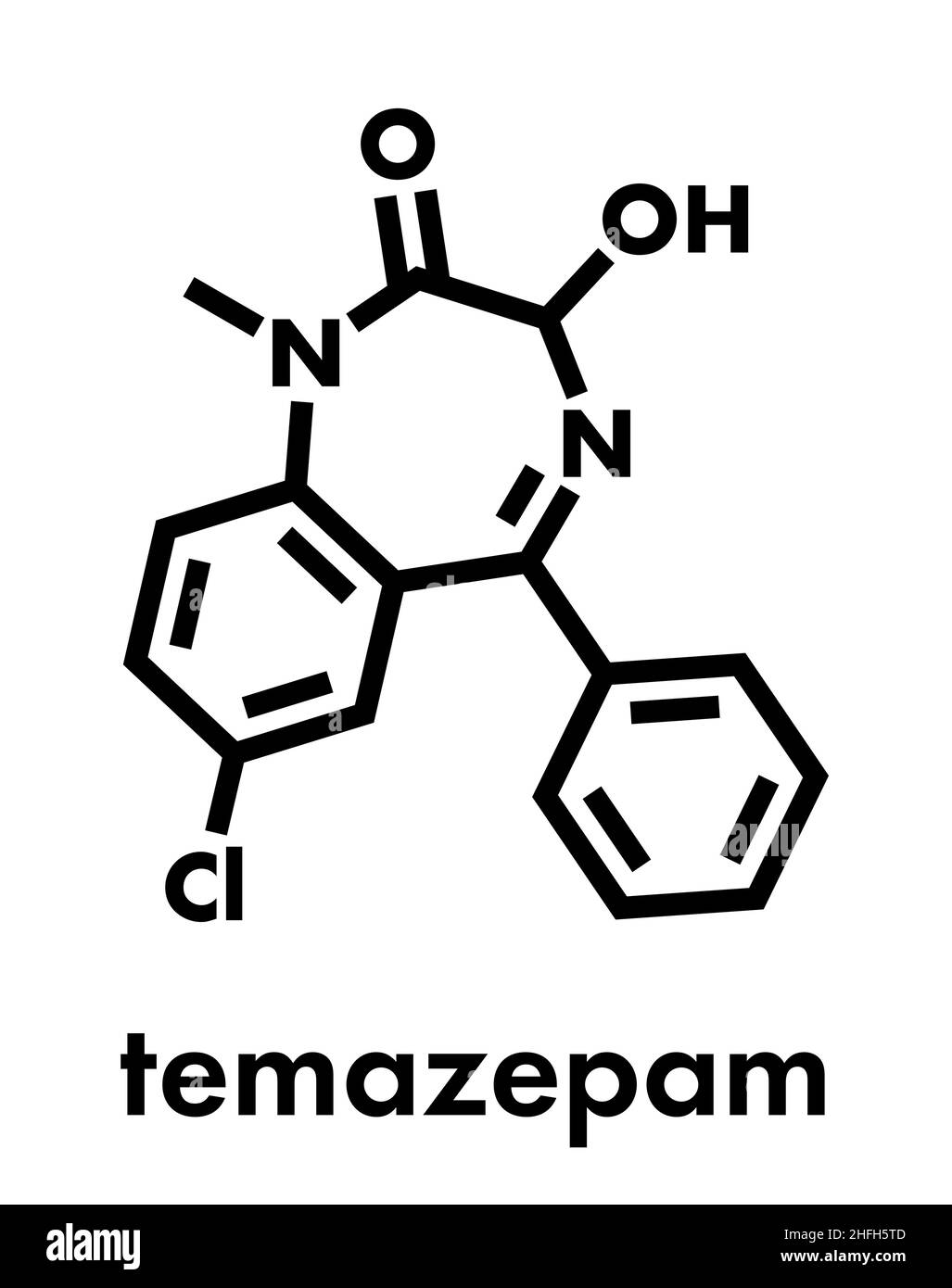 Temazepam benzodiazepine drug molecule. Used as hypnotic, anxiolytic ...