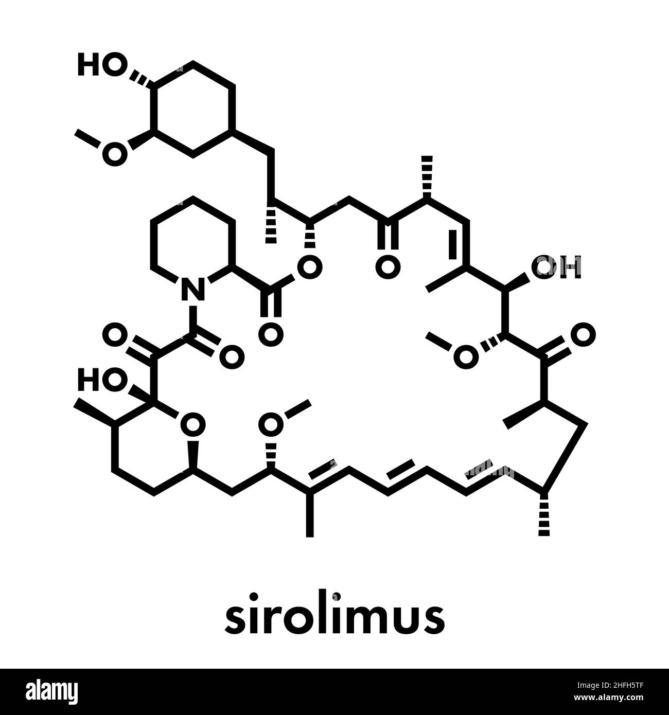 Rapamycin (sirolimus) immunosuppressive drug molecule. Used to prevent ...