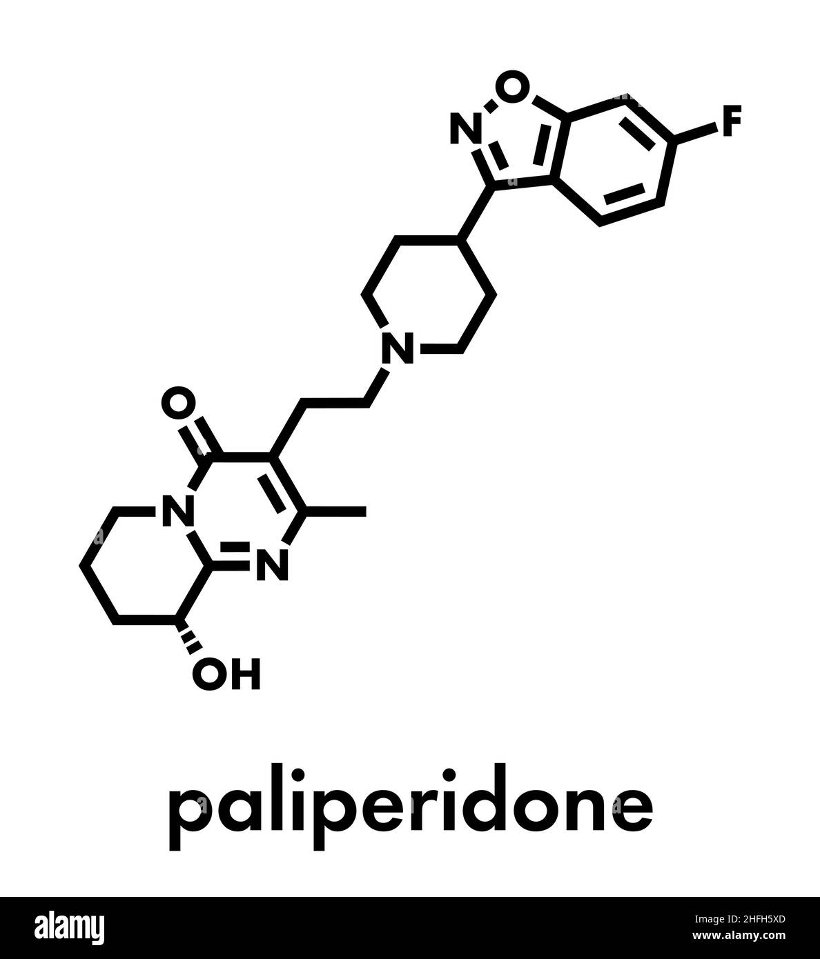 Paliperidone (9-hydroxyrisperidone) antipsychotic drug molecule. Skeletal formula Stock Vector ...