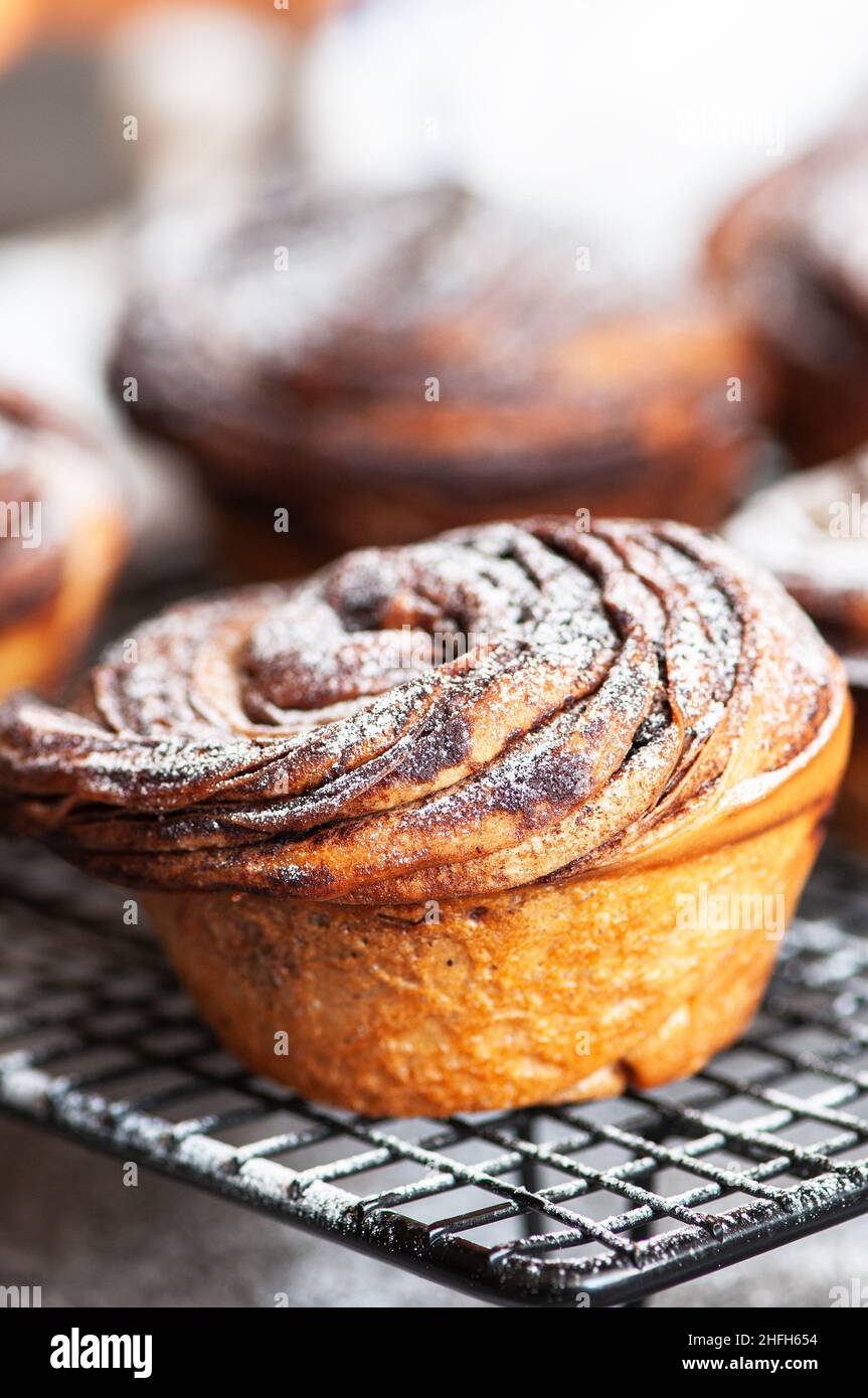 Chocolate cruffin, a hybrid of a croissant and muffin with a lot of ...