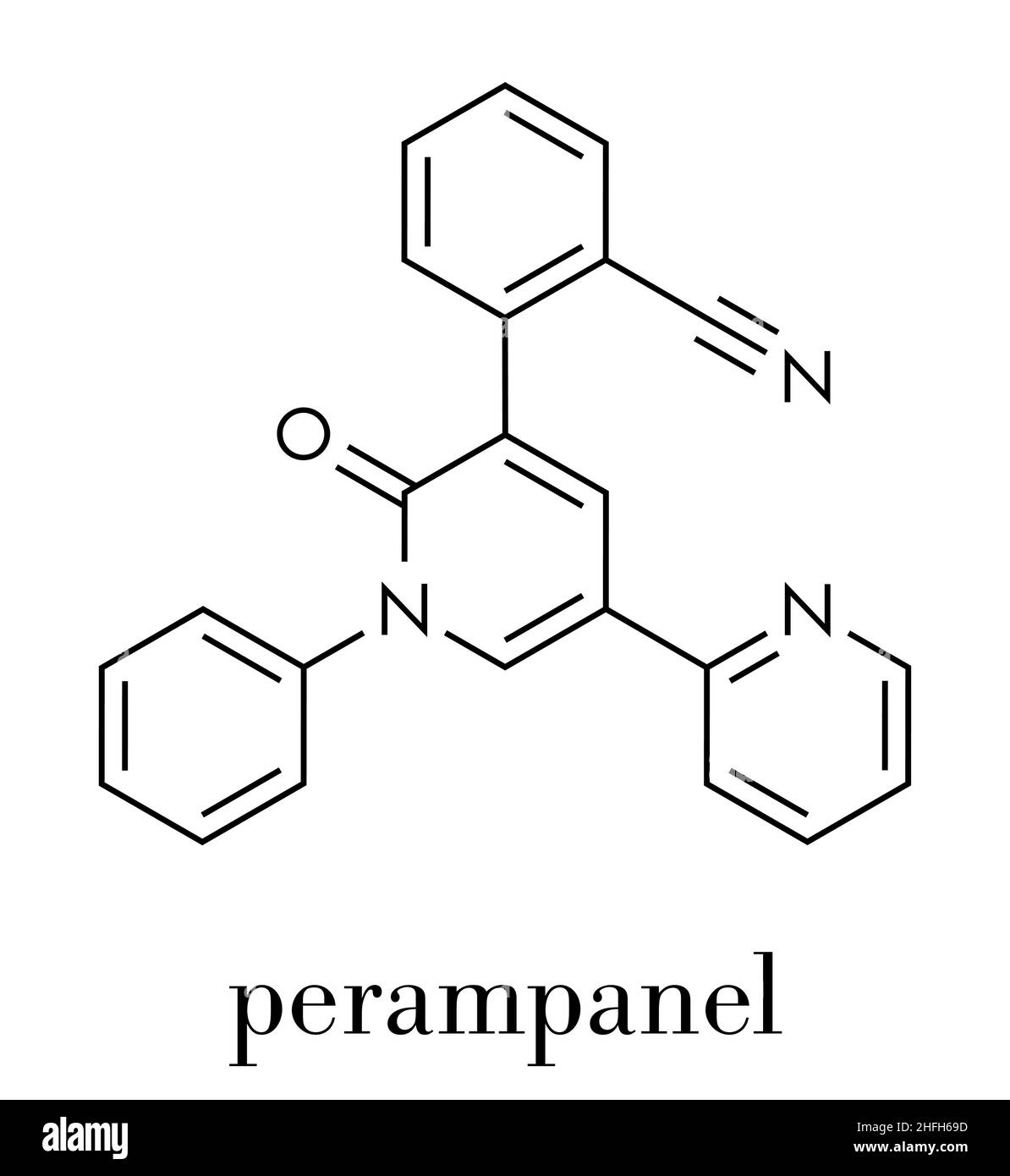 Perampanel epilepsy drug molecule. Used in treatment of seizures ...