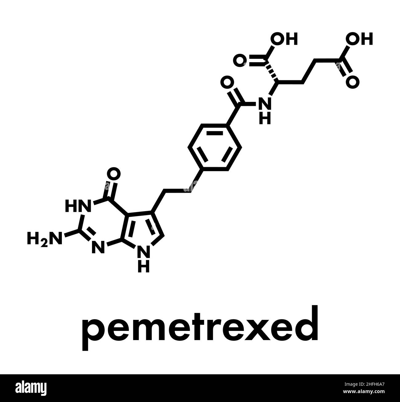 Pemetrexed lung cancer drug molecule. Skeletal formula Stock Vector ...