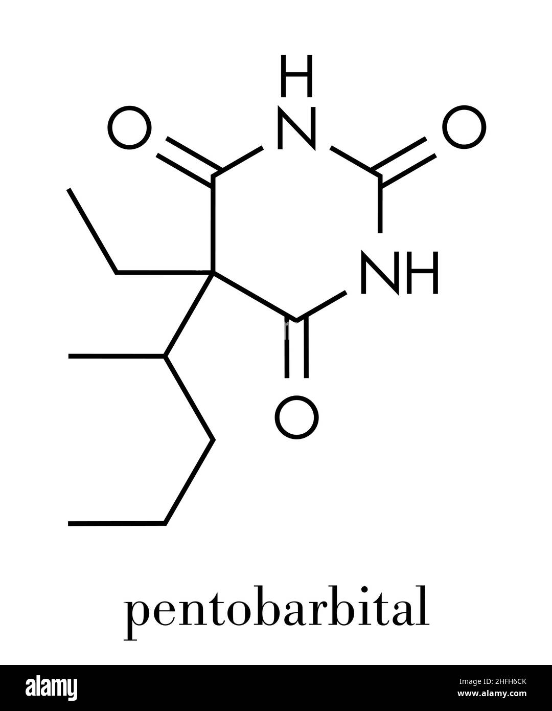 Pentobarbital (pentobarbitone) barbiturate sedative, chemical structure ...