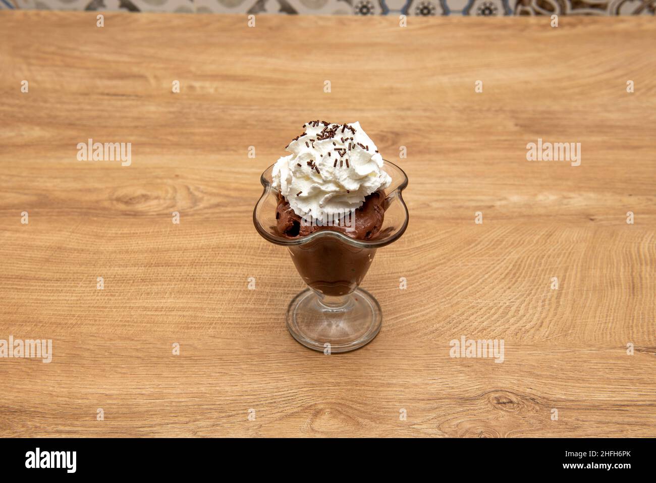 Chocolate mousse with cream is an original French cuisine dessert, now ...