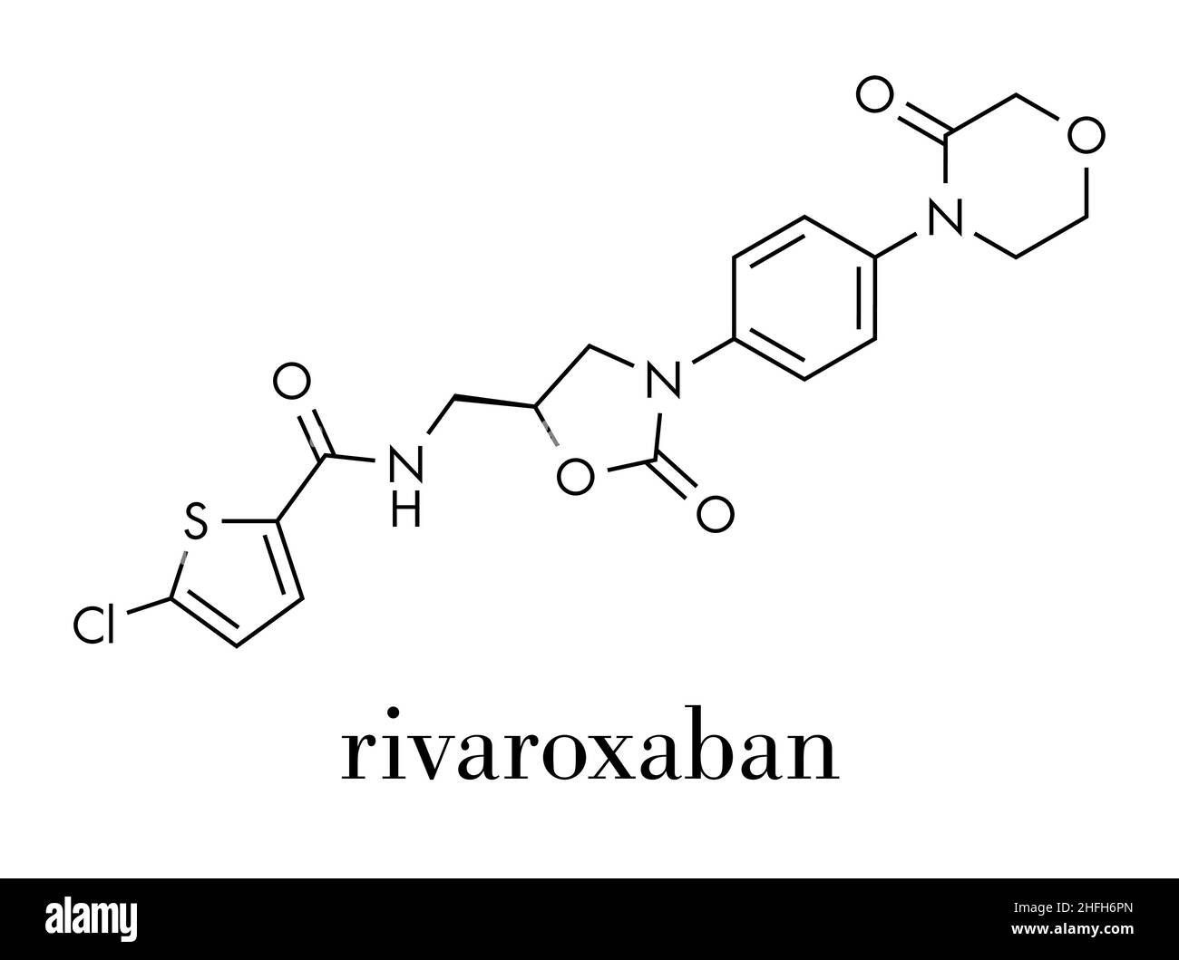 Rivaroxaban anticoagulant drug (direct factor Xa inhibitor) molecule ...