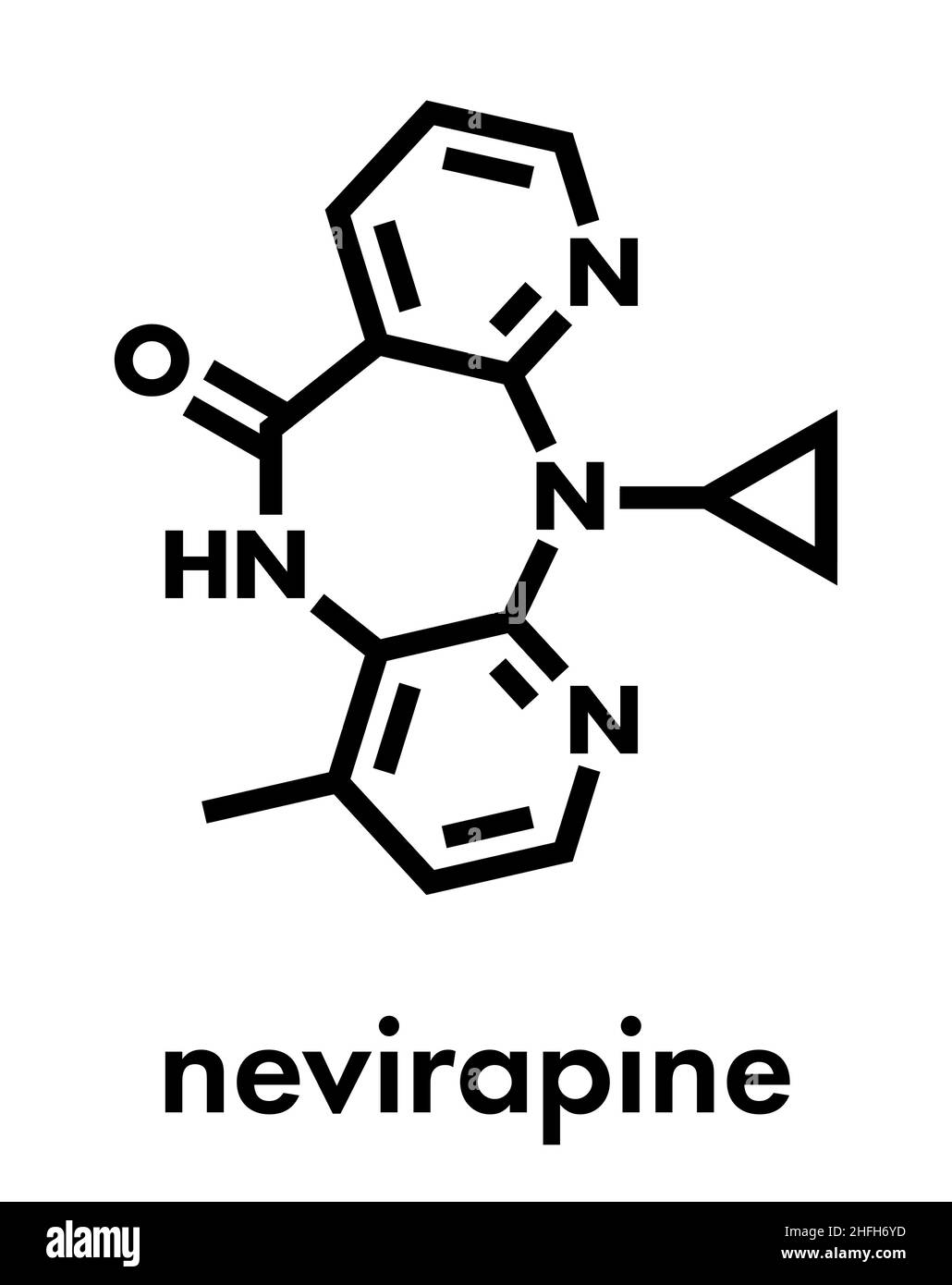 Nevirapine HIV drug molecule. Belongs to NNRTI class. Skeletal formula ...