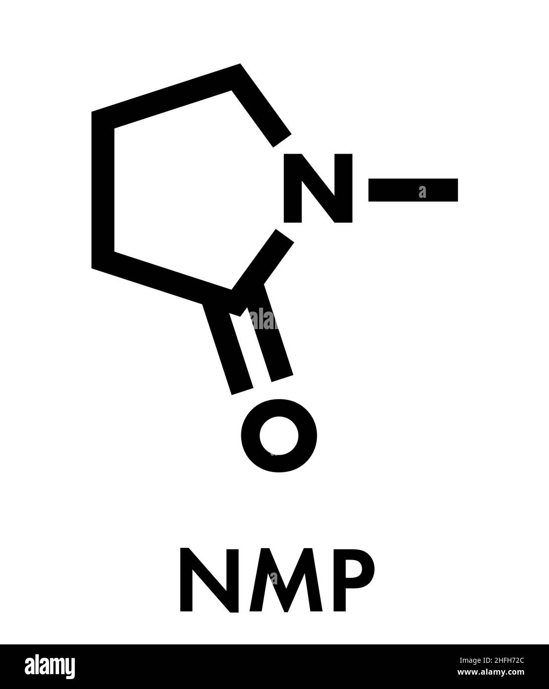 N-methyl-2-pyrrolidone (NMP) chemical solvent molecule. Skeletal ...