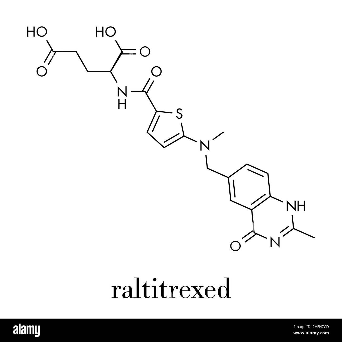 Raltitrexed cancer chemotherapy drug molecule. Skeletal formula Stock ...