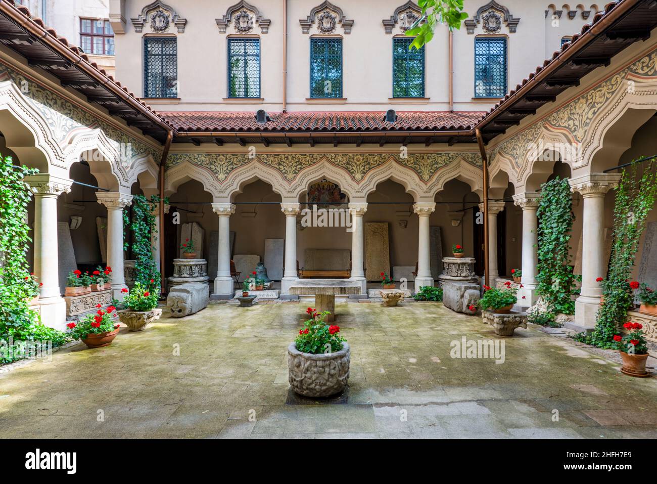 Courtyard of museum dwelling in the center of Bucharest with peristyle ...