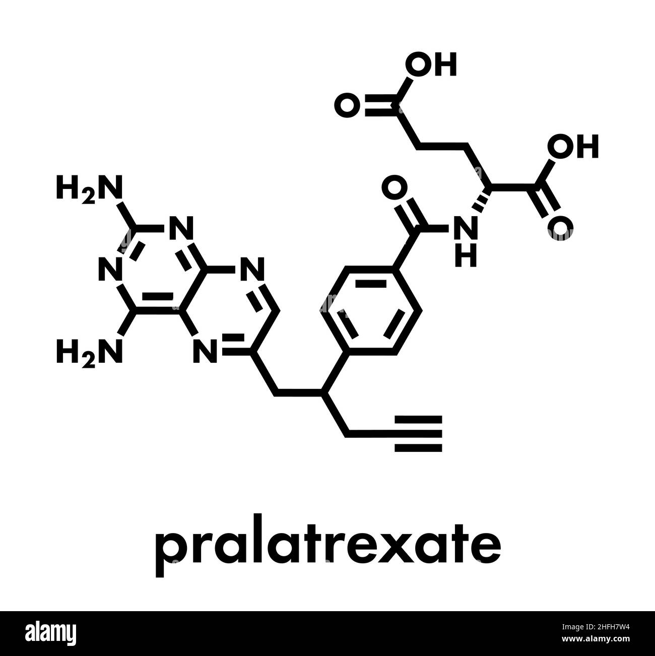 Pralatrexate cancer drug molecule (antifolate class). Skeletal formula ...