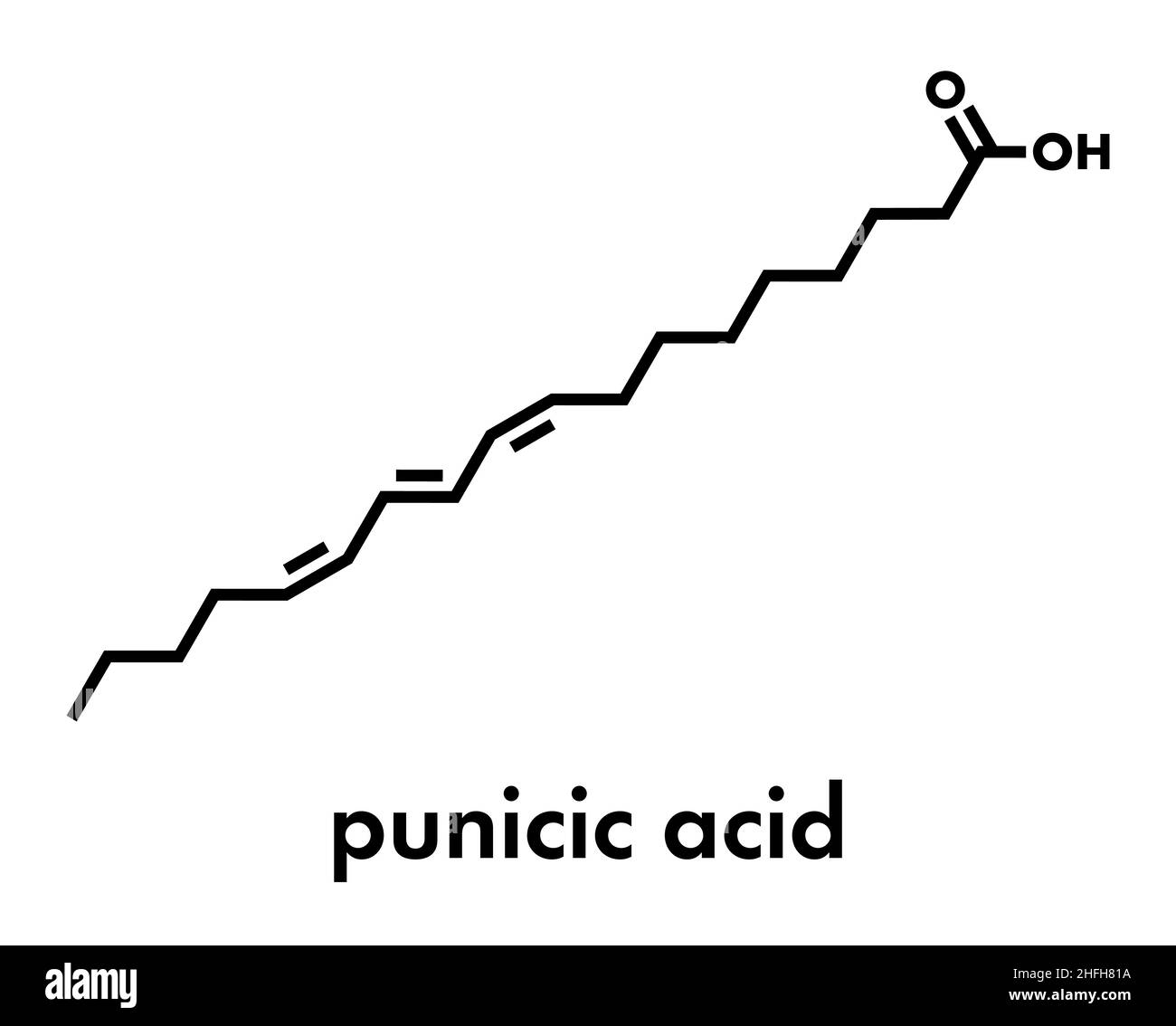 Punicic acid (trichosanic acid) molecule. Fatty acid present in ...