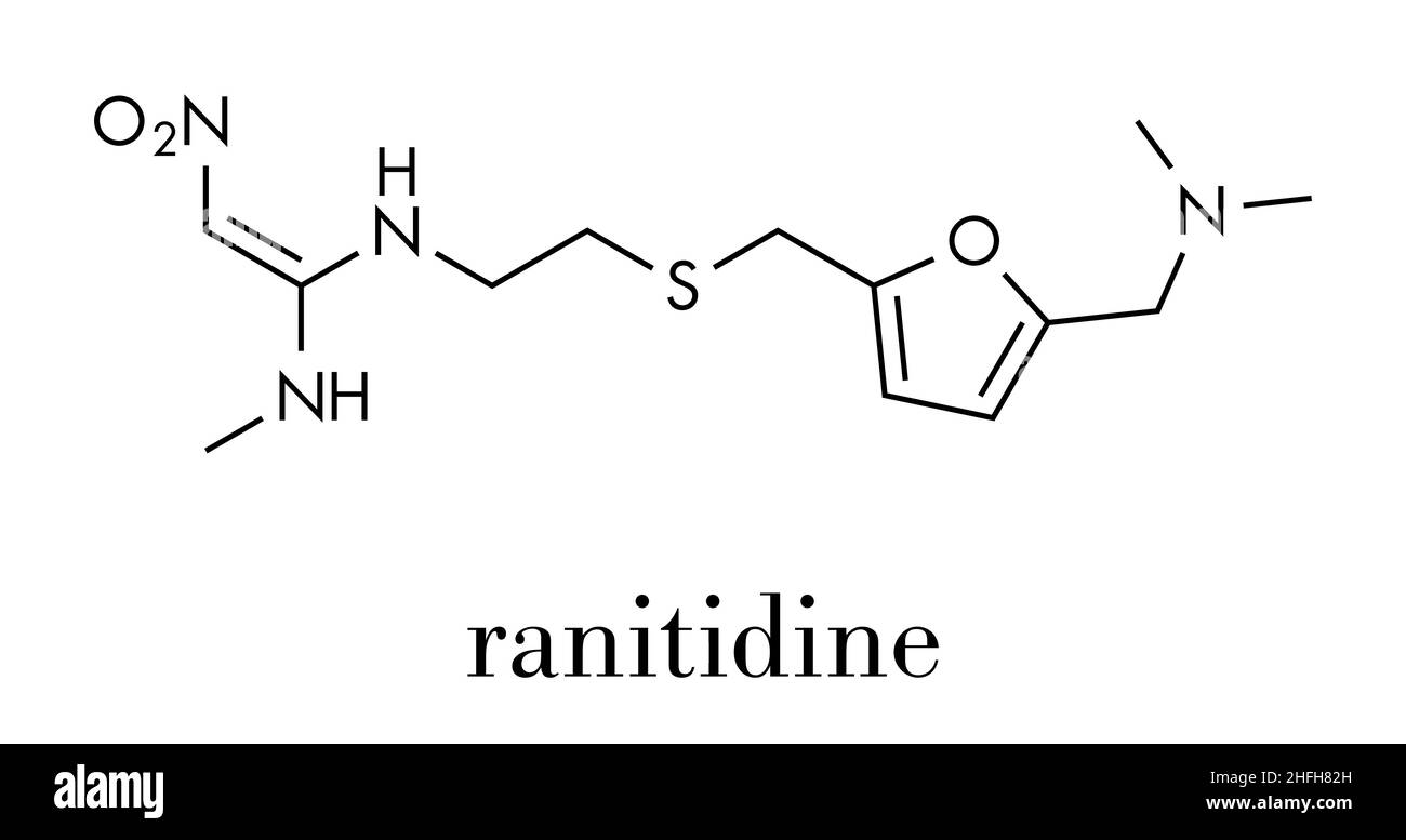 Ranitidine peptic ulcer disease drug molecule. Blocks stomach acid ...