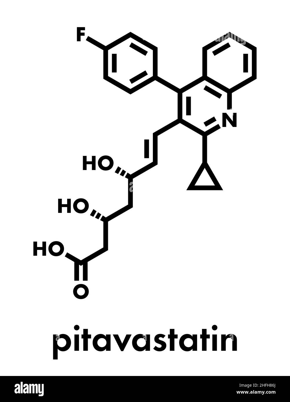 Pitavastatin hypercholesterolemia drug molecule. Skeletal formula Stock ...