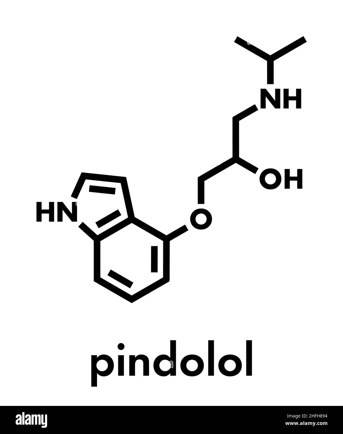 Pindolol beta blocker drug molecule. Skeletal formula Stock Vector ...