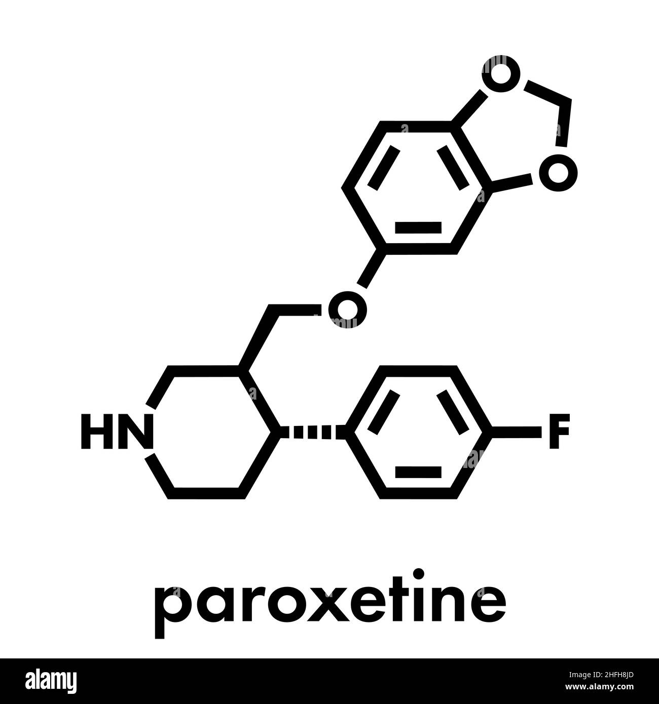 Paroxetine antidepressant drug (SSRI class) molecule. Skeletal formula ...