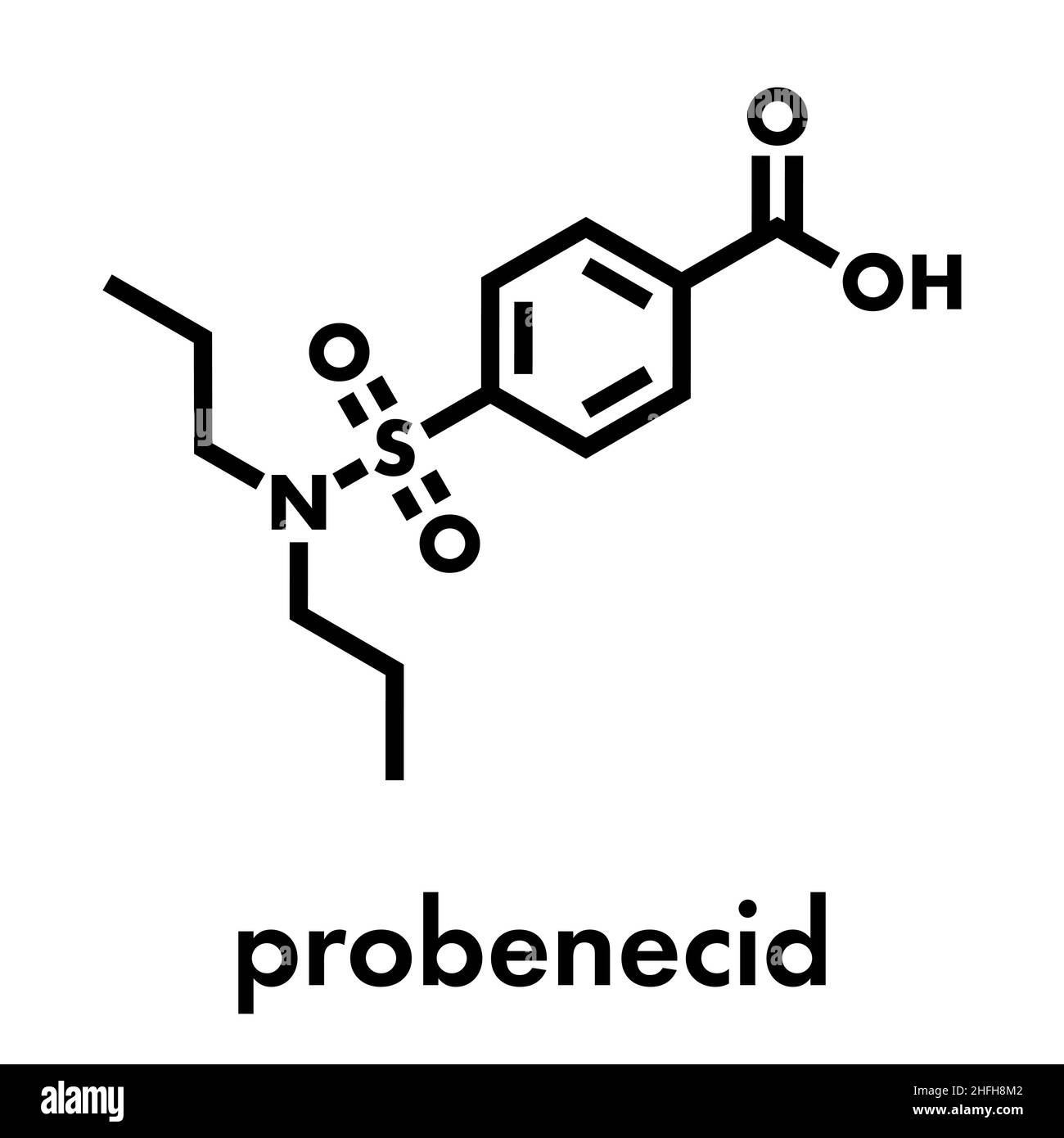 Probenecid gout drug molecule. Also used as masking agent in sports ...