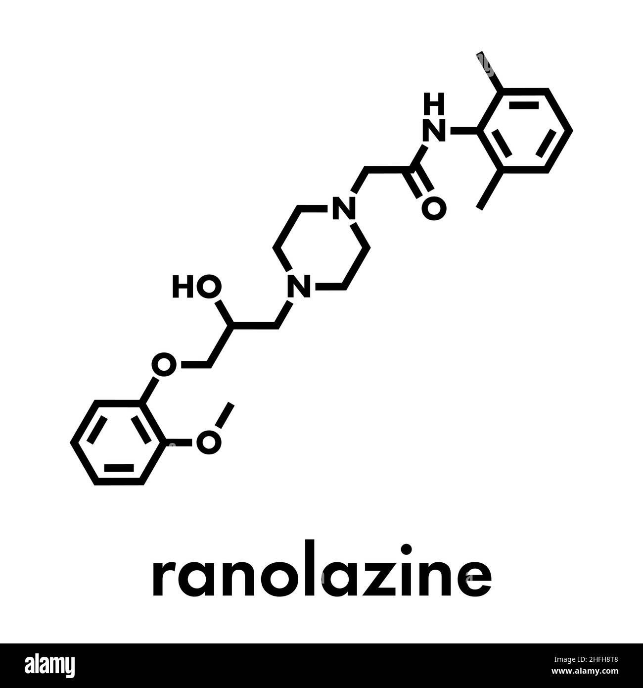 Ranolazine antianginal drug molecule. Used in treatment of chronic ...