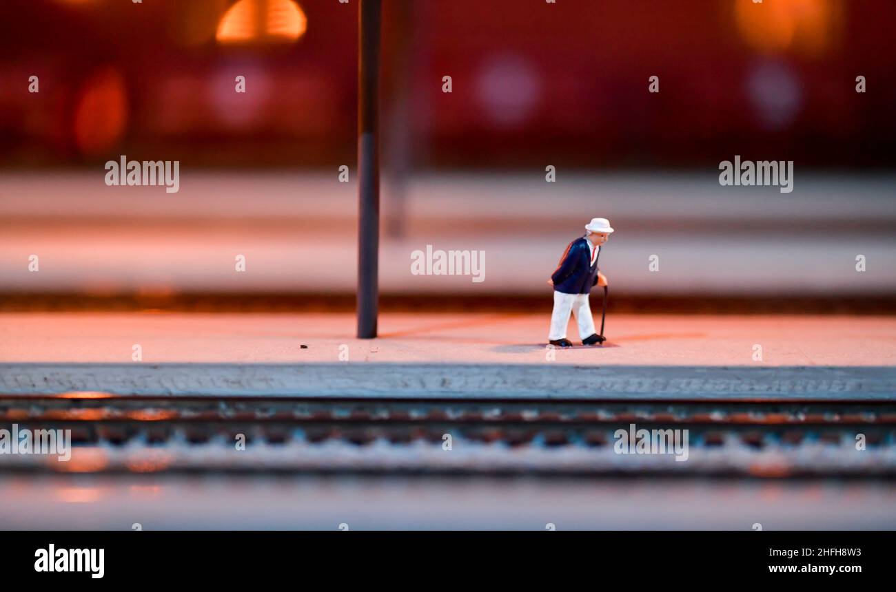 Christmas decorations on toy model train set Stock Photo - Alamy