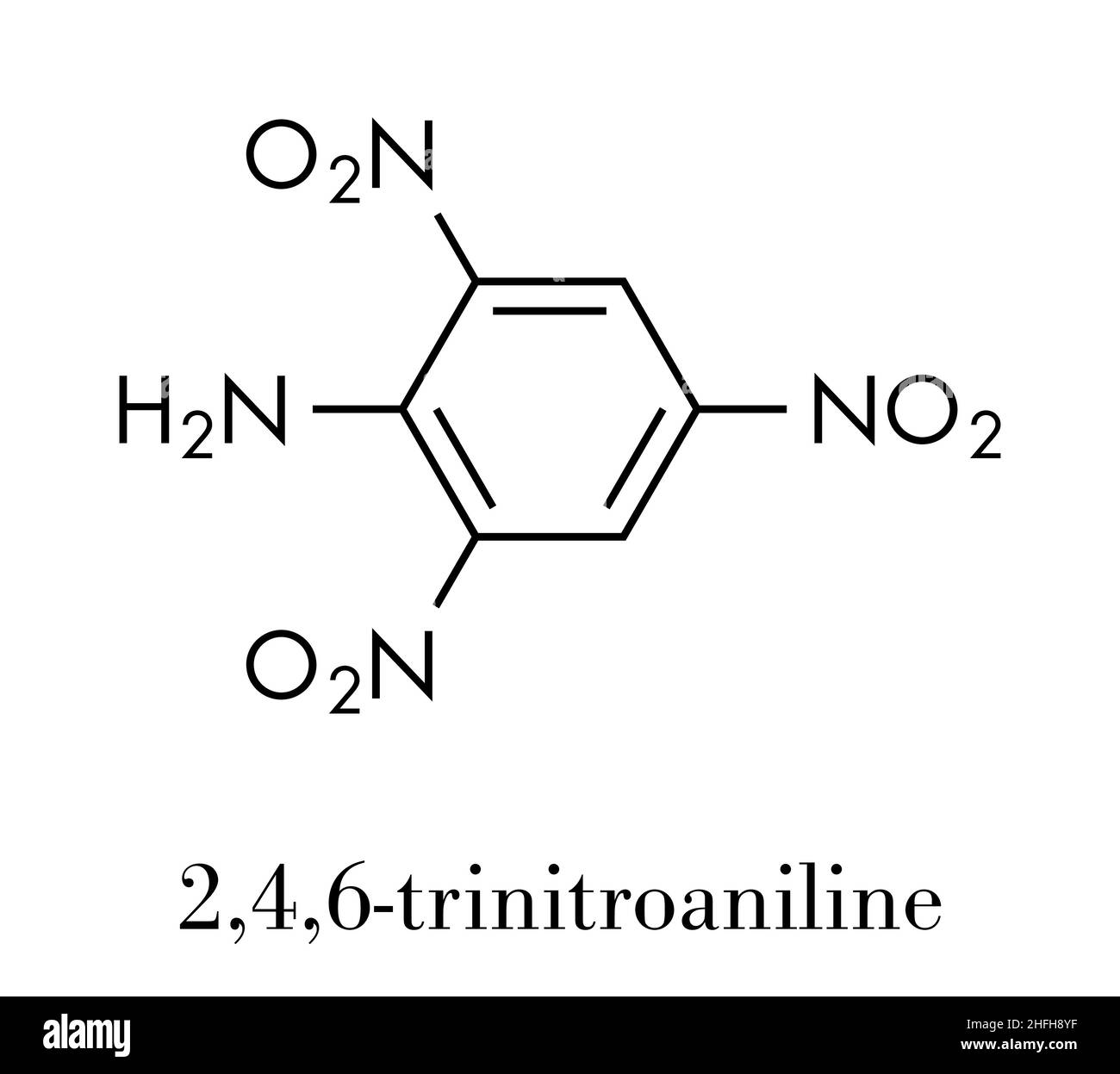 Picramide, (2,4,6-trinitroaniline) explosive molecule. Skeletal formula ...