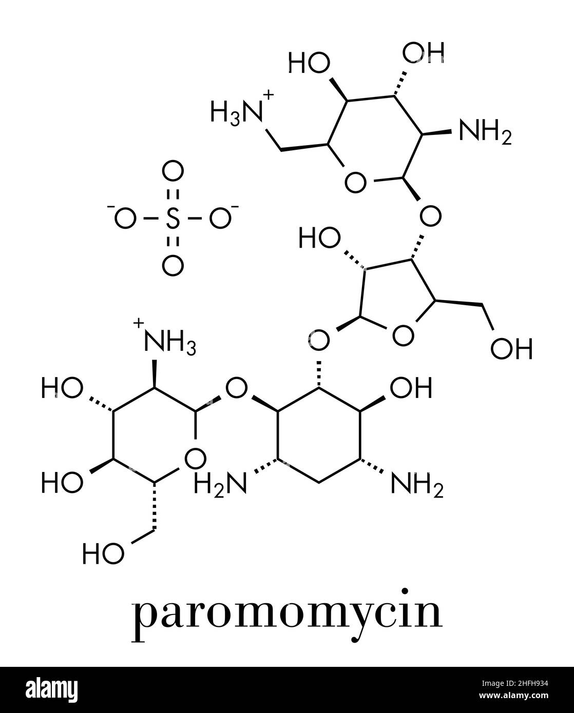Paromomycin aminoglycoside antibiotic drug molecule. Skeletal formula ...