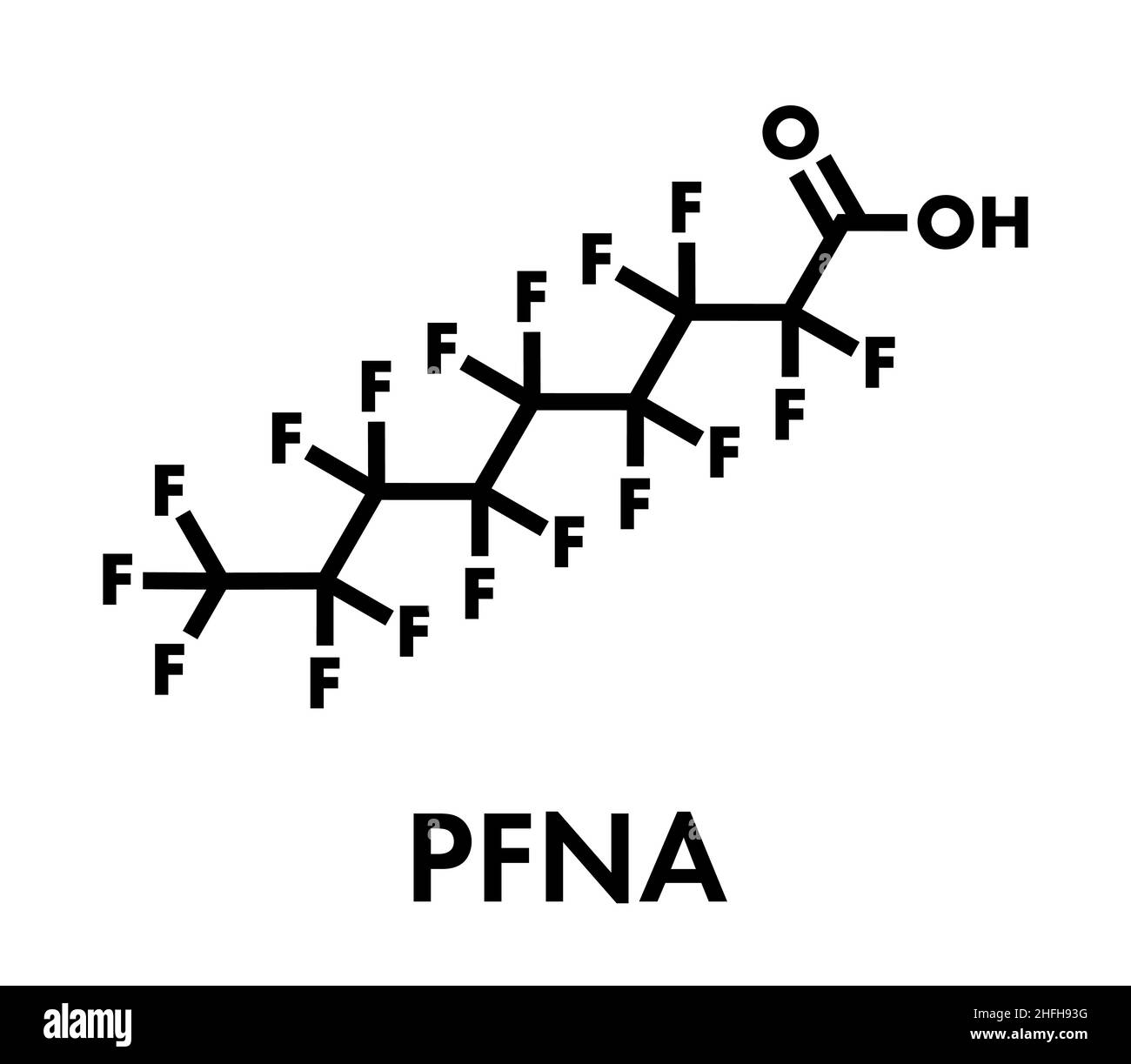 Perfluorononanoic acid (PFNA, perfluorononanoate) surfactant molecule ...