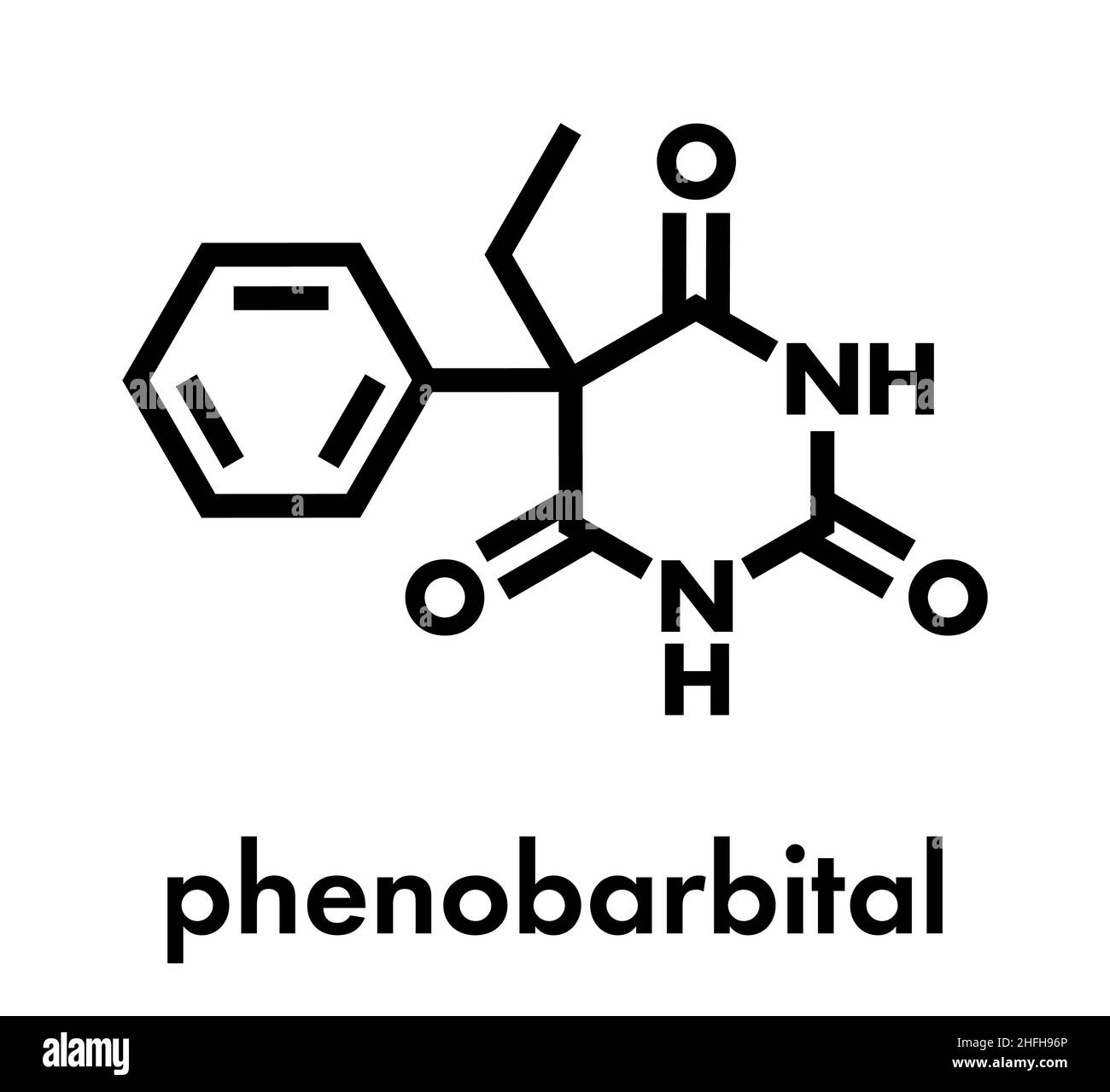 Phenobarbital barbiturate anticonvulsant (epilepsy drug), chemical structure Skeletal formula ...