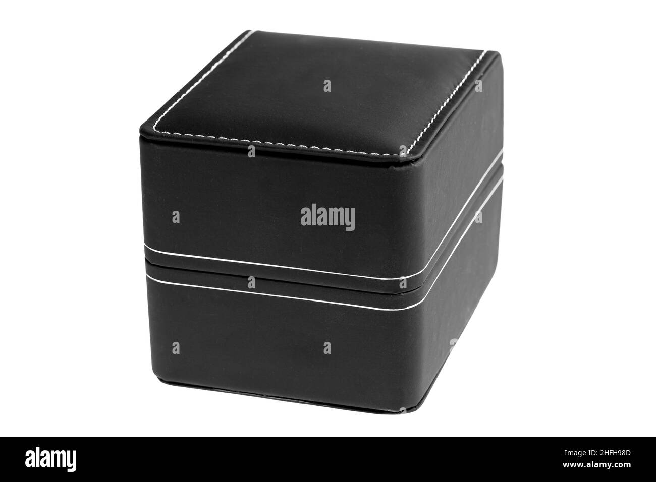 black leather box with stitched stitching and rounded corners for ...