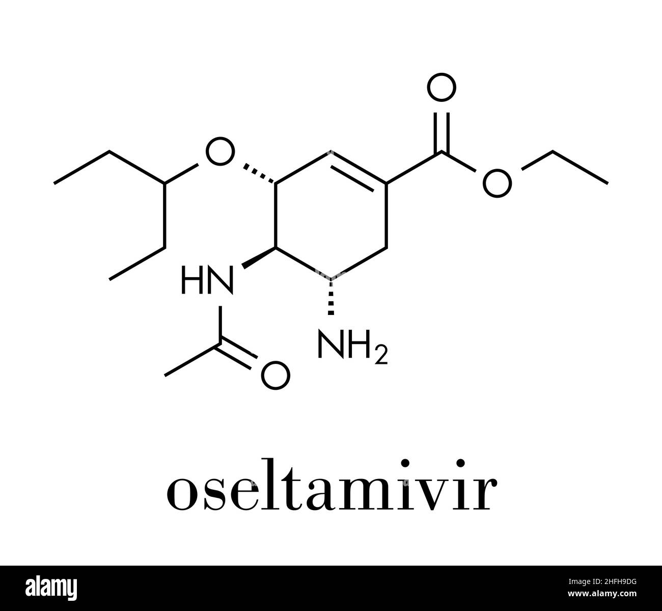 Oseltamivir influenza virus drug molecule. Skeletal formula Stock ...