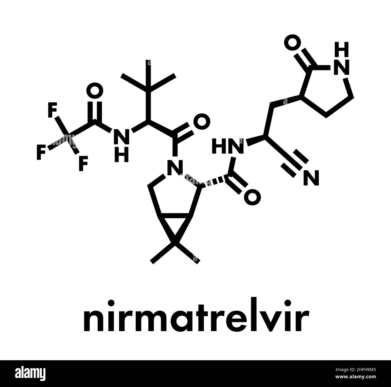 Nirmatrelvir (PF-07321332) antiviral drug molecule. Skeletal formula ...