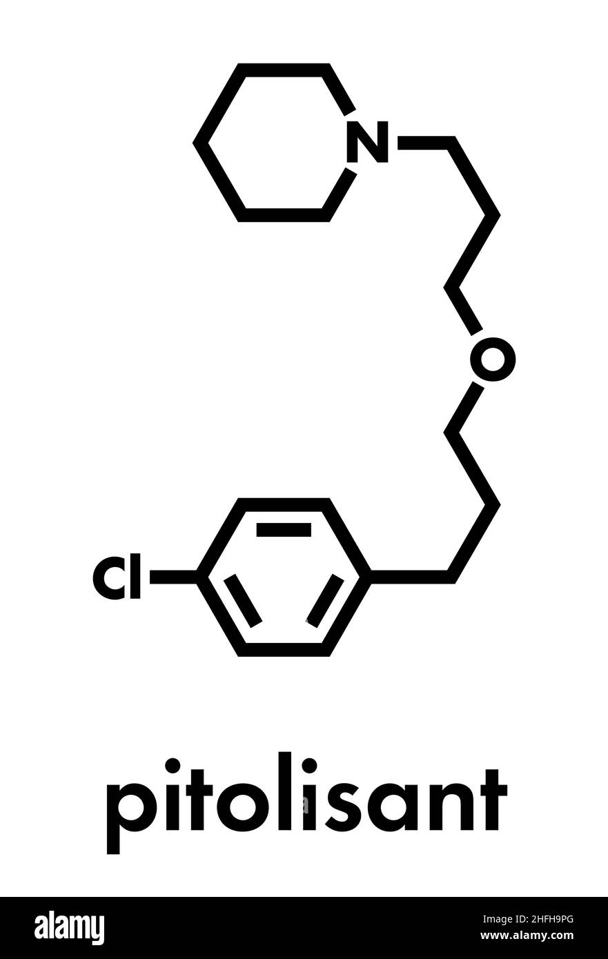 Pitolisant (tiprolisant) narcolepsy drug molecule. Skeletal formula ...