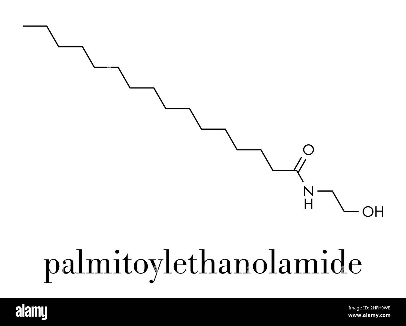 Palmitoylethanolamide (PEA) drug molecule. Skeletal formula Stock ...