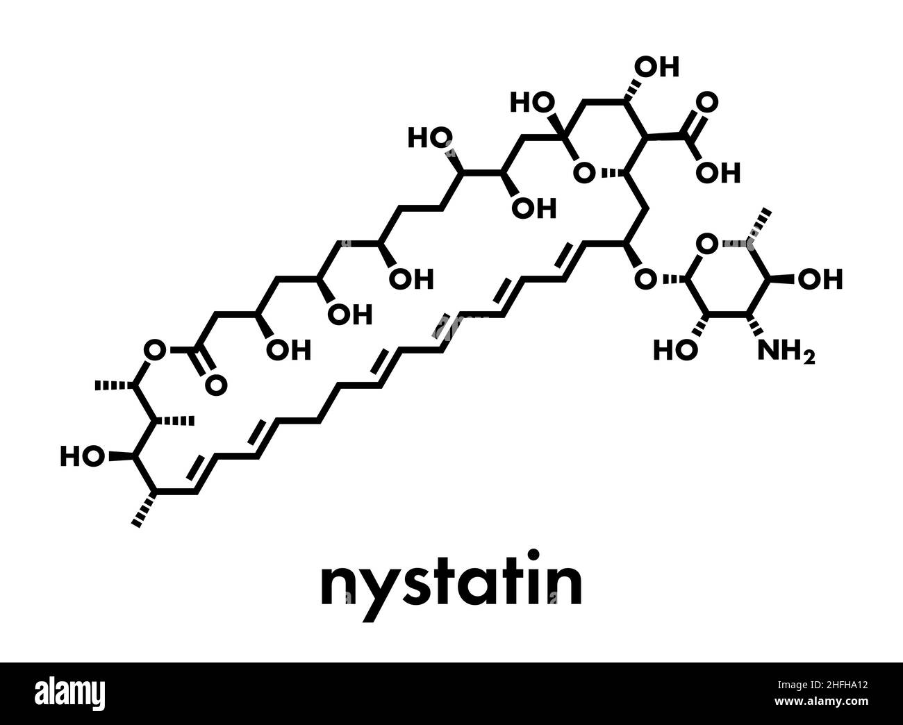 Nystatin antifungal drug molecule. Used in treatment of Candida ...