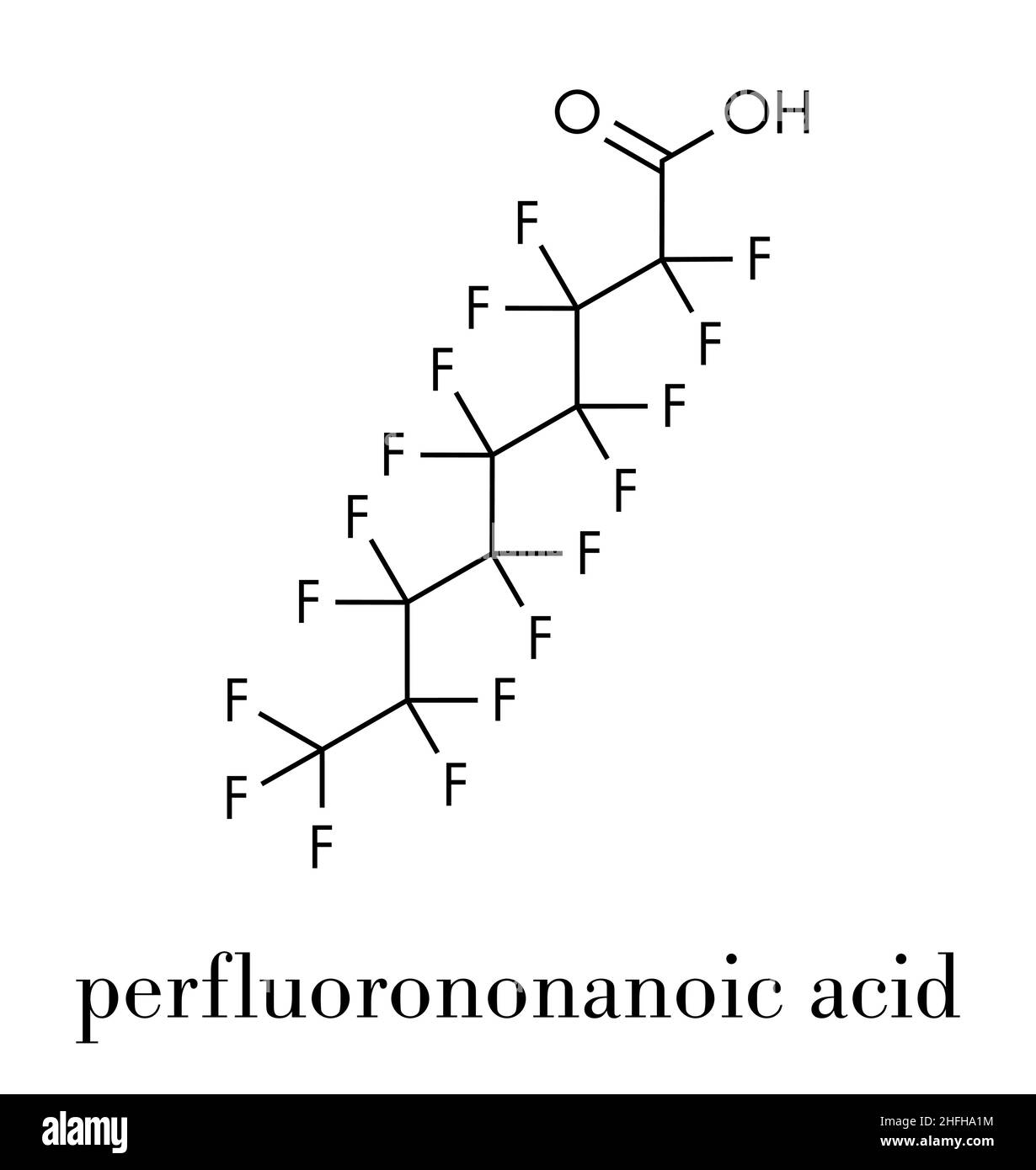 Perfluorononanoic acid (PFNA, perfluorononanoate) surfactant molecule ...