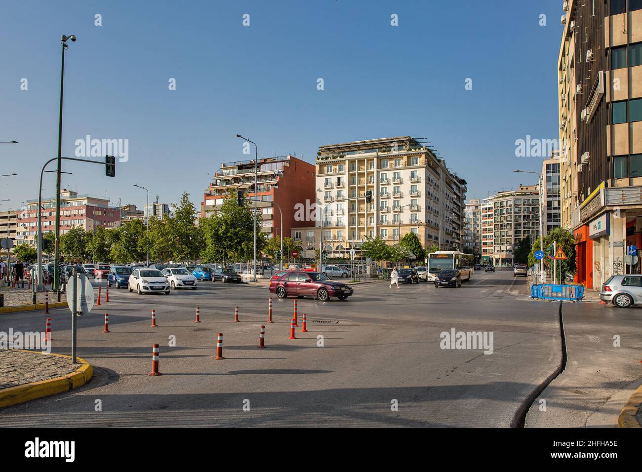 Thessaloniki, Greece - July 27, 2021: Cityscape with car parking lot in ...