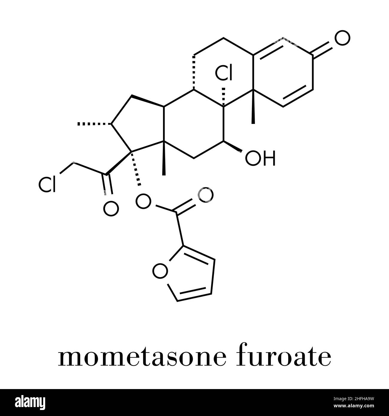 Mometasone furoate steroid drug molecule. Prodrug of mometasone ...