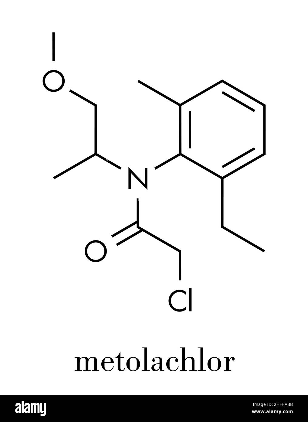 Metolachlor herbicide (weed killer) molecule. Skeletal formula Stock ...