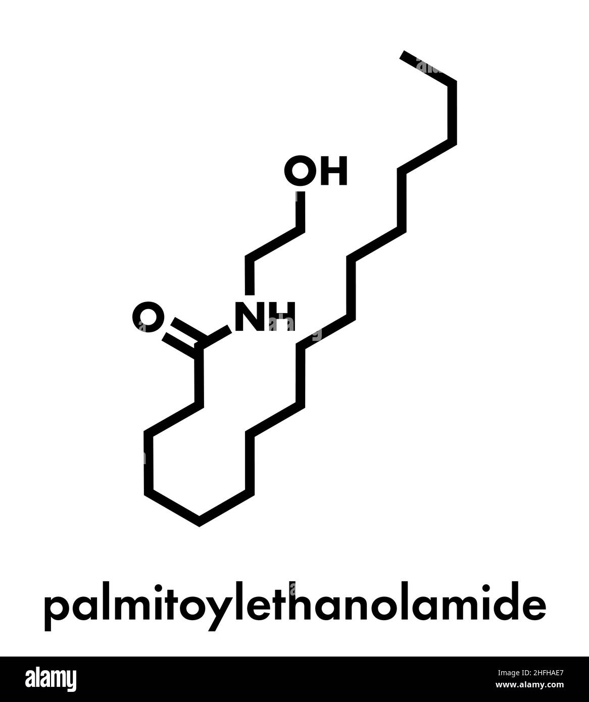 Palmitoylethanolamide (PEA) drug molecule. Skeletal formula Stock ...