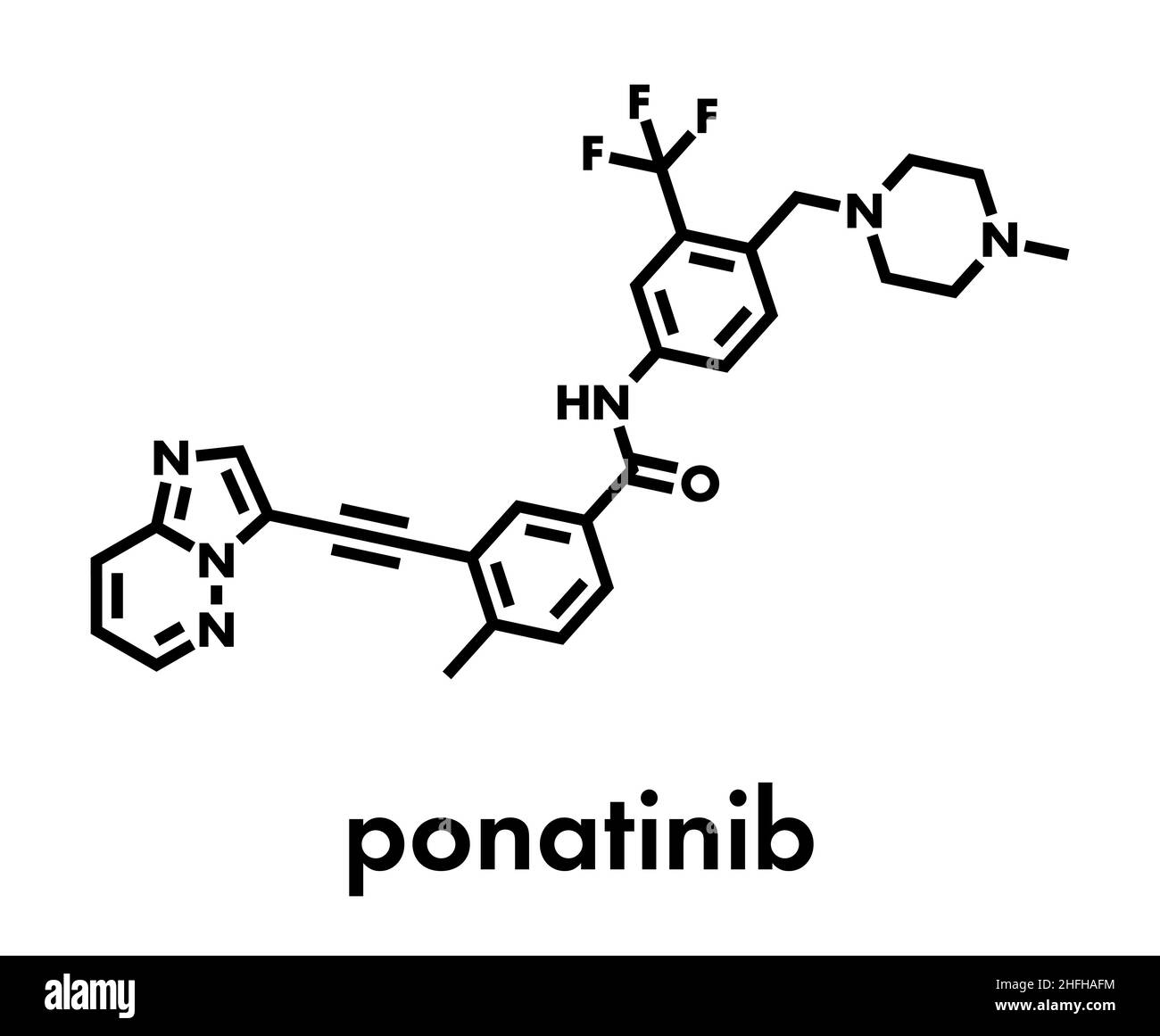 Ponatinib cancer drug molecule. Tyrosine kinase inhibitor used in ...
