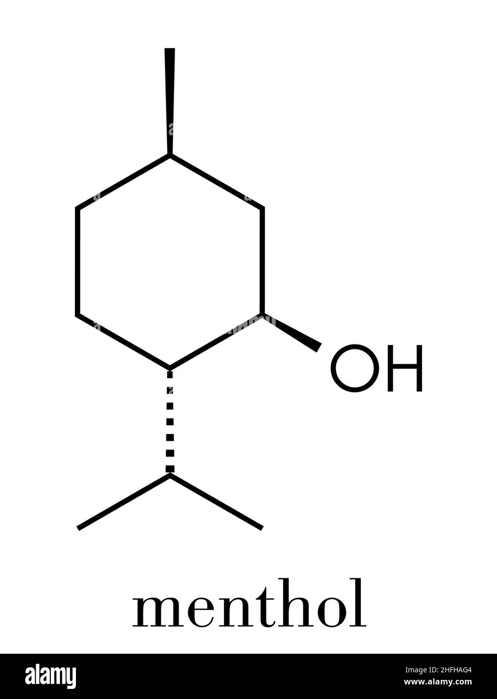 Menthol molecule. Present in peppermint, corn mints, etc. Skeletal ...